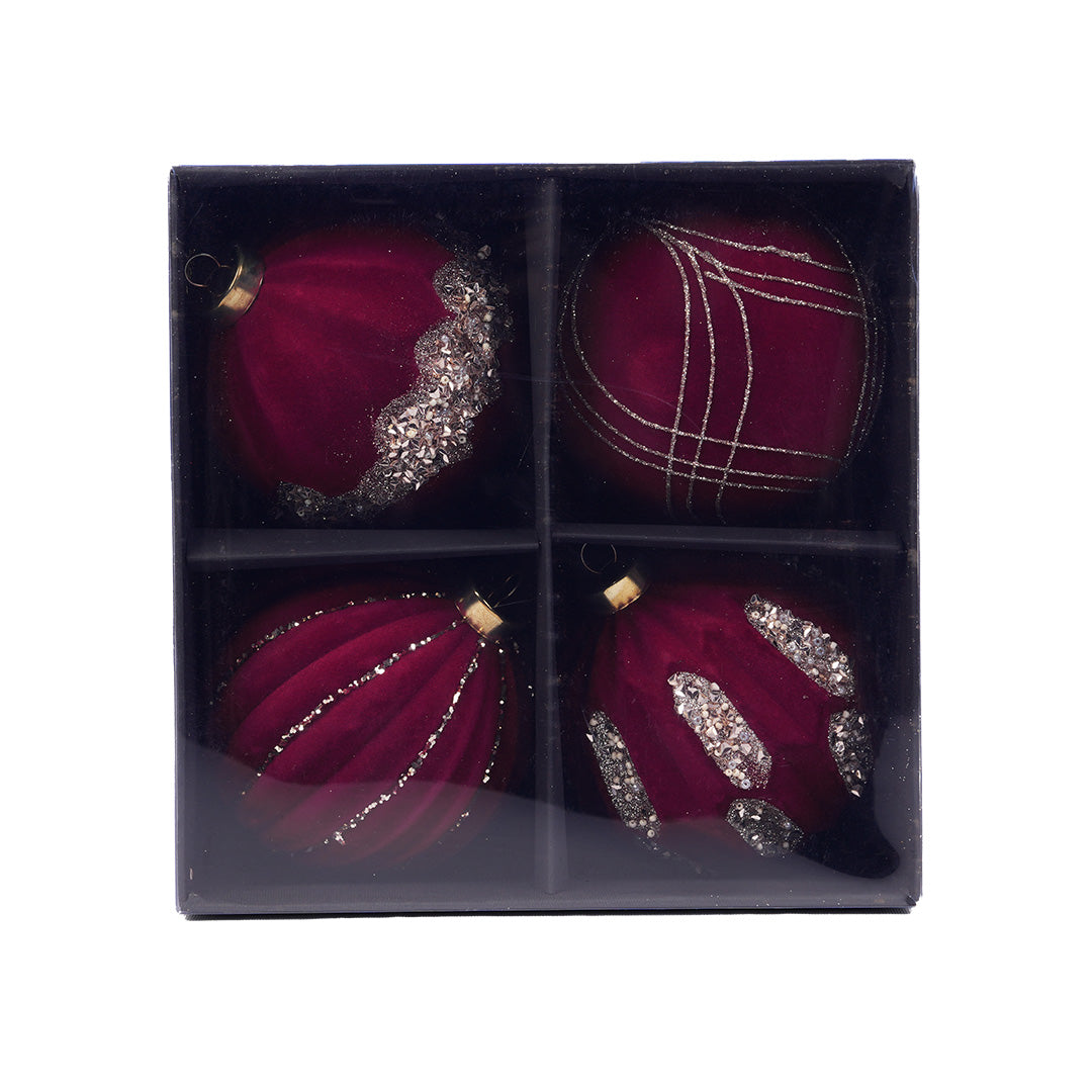 Box of 4 Premium Red and Silver Christmas Baubles - 10 cm – World of ...