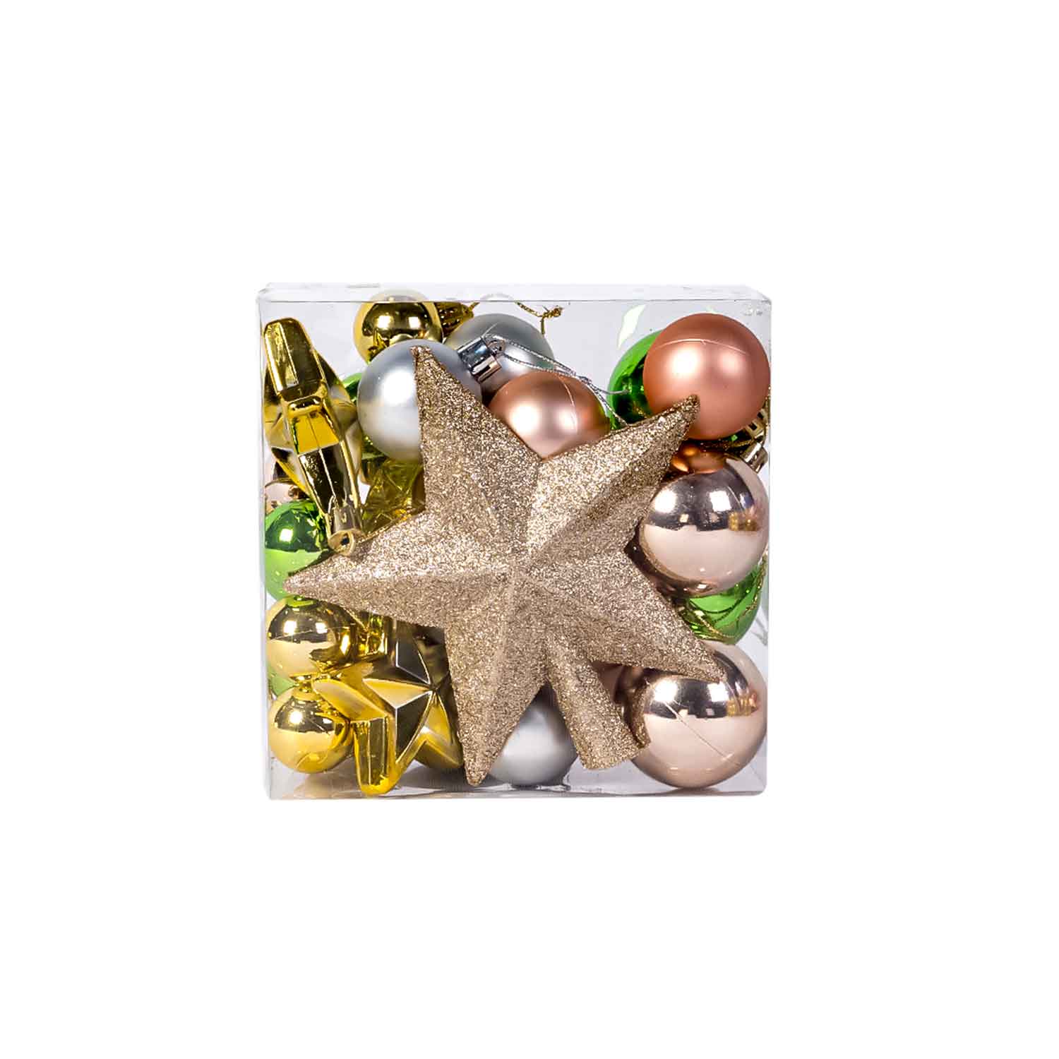 Set of 30 Mixed Baubles Set with Star Tree Topper – World of Christmas