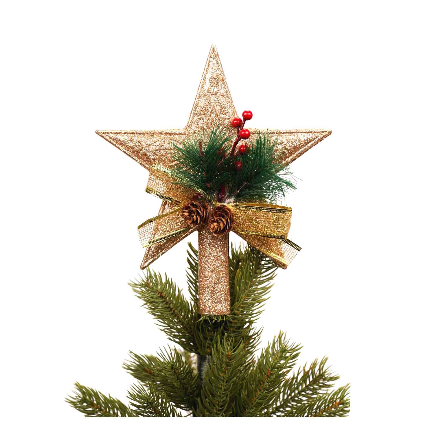 Gold Star Tree Topper With Ferns – World of Christmas